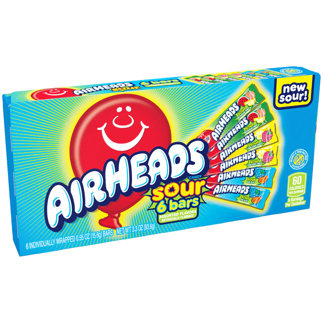 Airheads Sour Assorted Flavours 6 Bars Theatre Box 4 x 93g – Mega Store