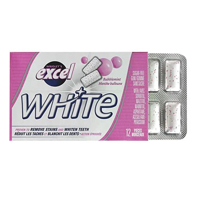 Excel White Bubblemint Sugar Free Chewing Gum 12 Pcs 12 Packs, Bulk ...