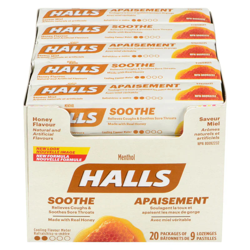 Halls Soothe Honey Flavour Cough Drops 9 Lozenges 20 Packs – Mega Store