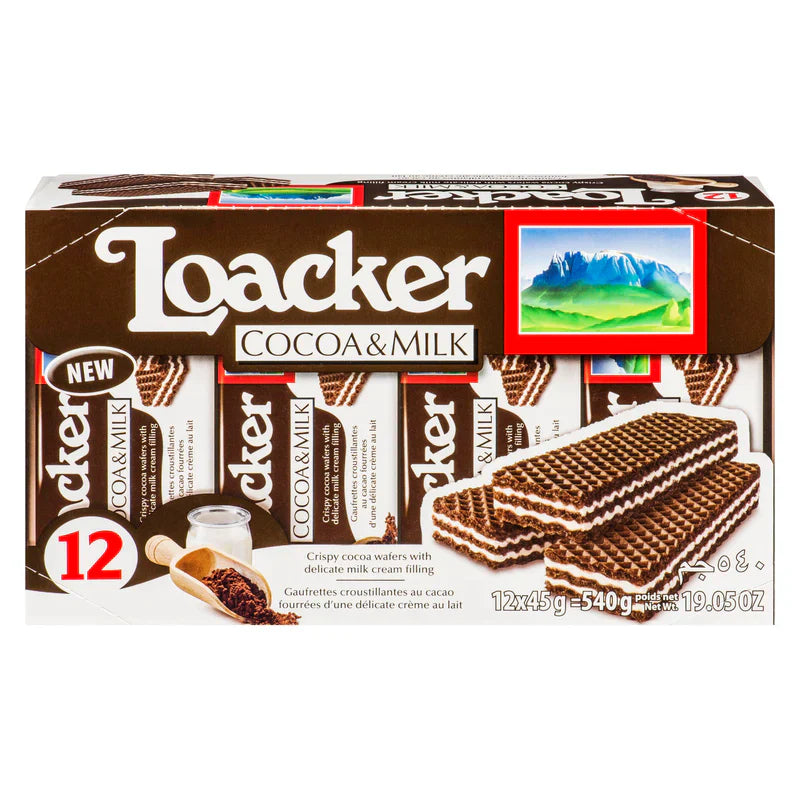 Loacker Wafer Cocoa & Milk 12 x 45g, Bulk Convenience Supplies – Mega Store