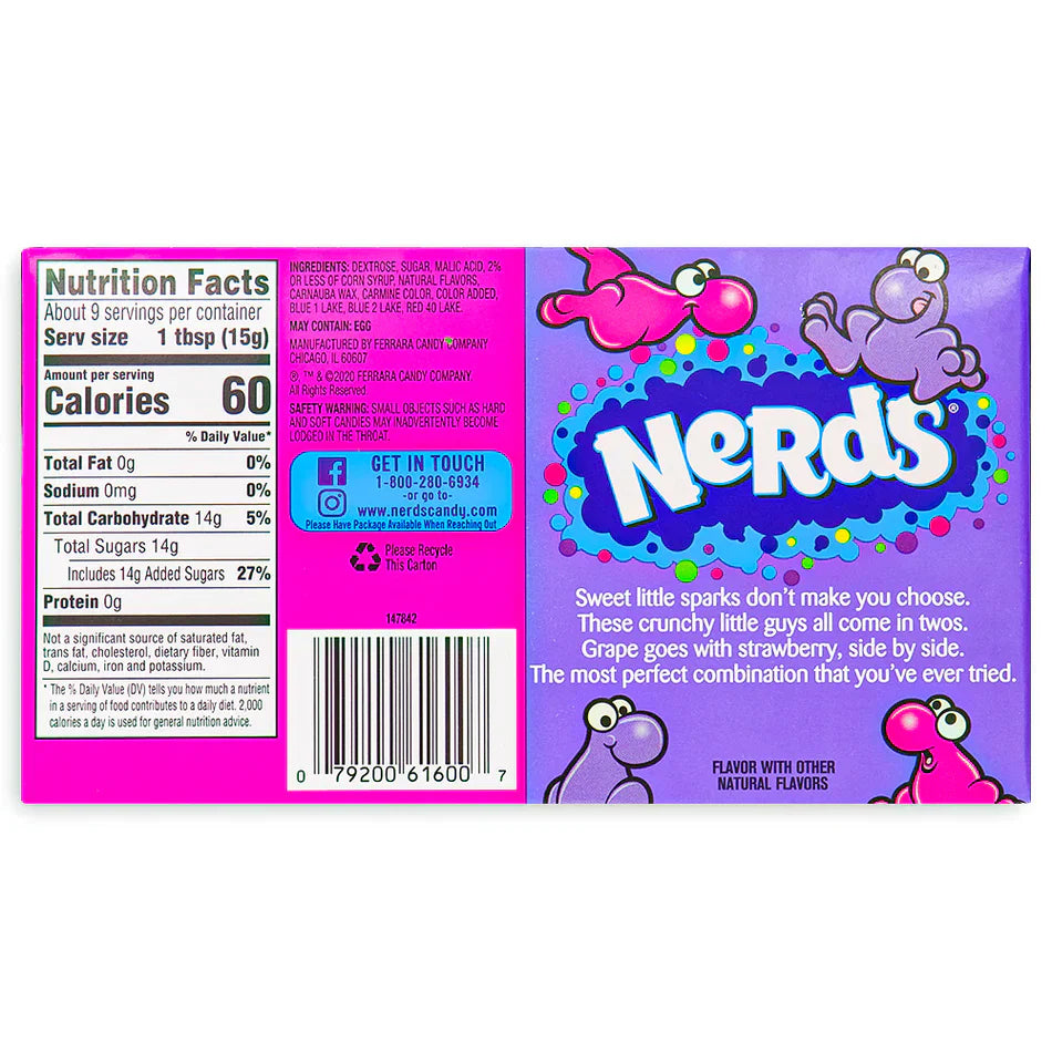 Nerds Grape Strawberry Theatre Box 5 Oz - 12 x 142g - Movie Candy ...