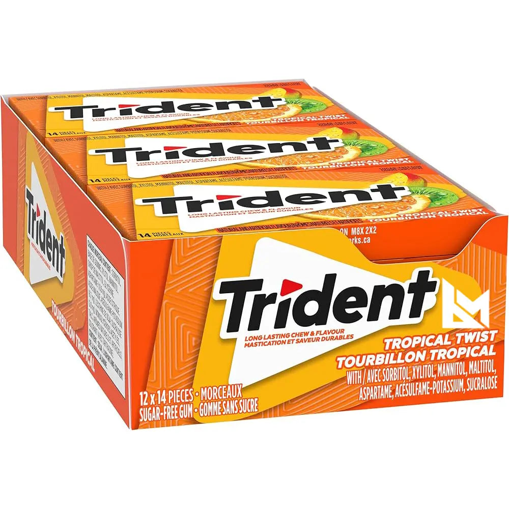 Trident Tropical Twist Sugar Free Gum 14 Pcs 144 Packs, Bulk Mart ...